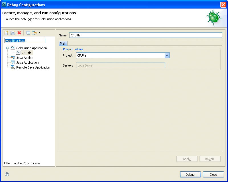 Debug applications in ColdFusion Builder