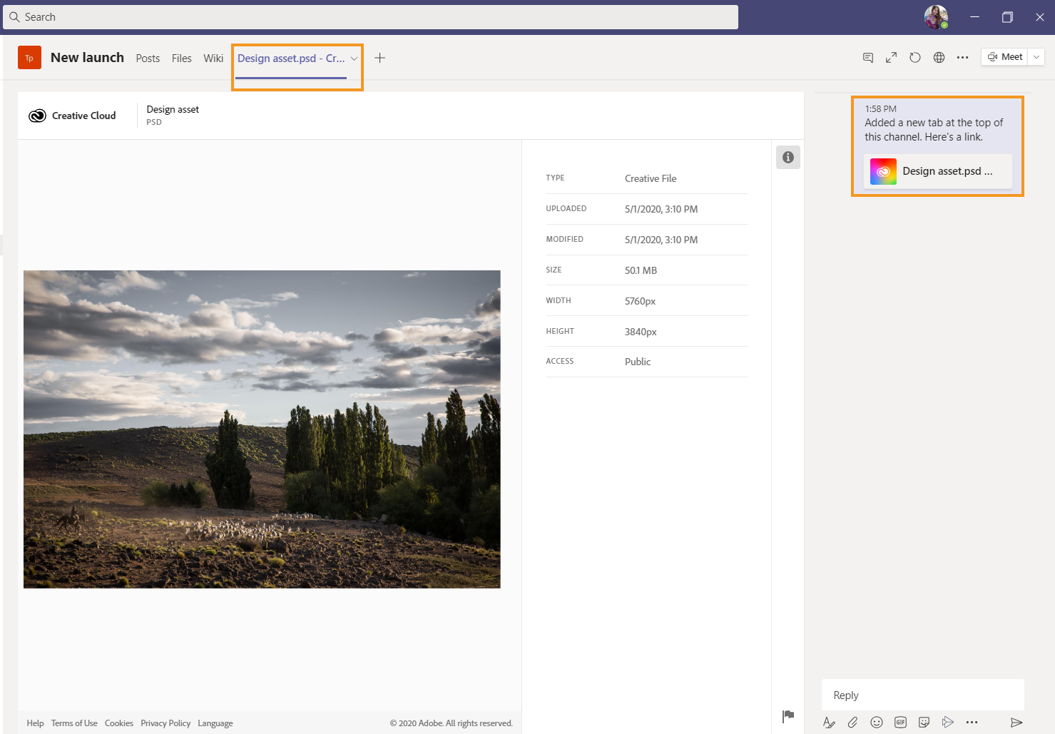Share Adobe Creative Cloud assets within Microsoft Teams