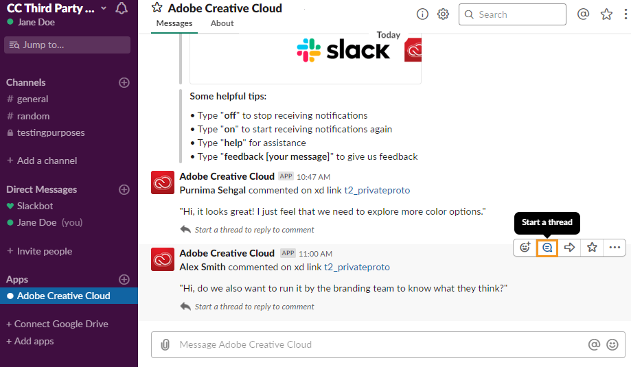 Share Adobe Creative Cloud assets on Slack