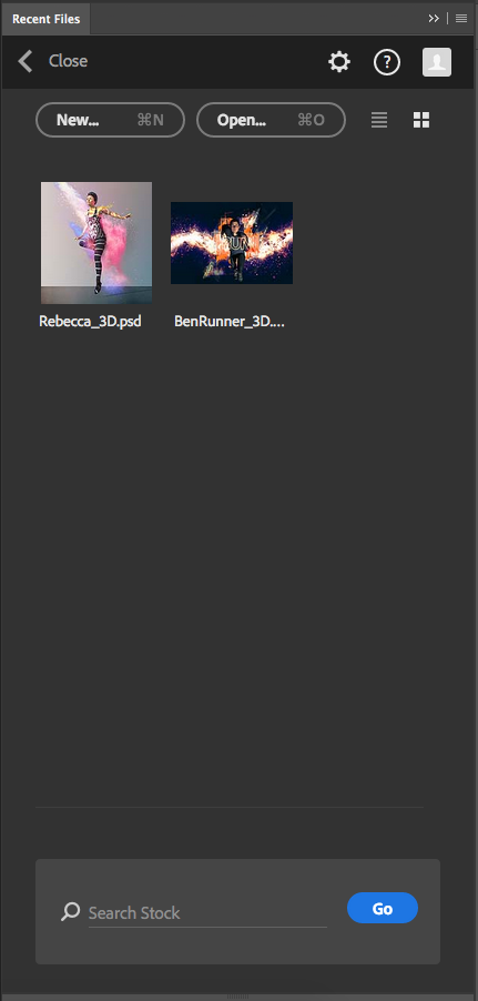 Start and Recent Files workspaces