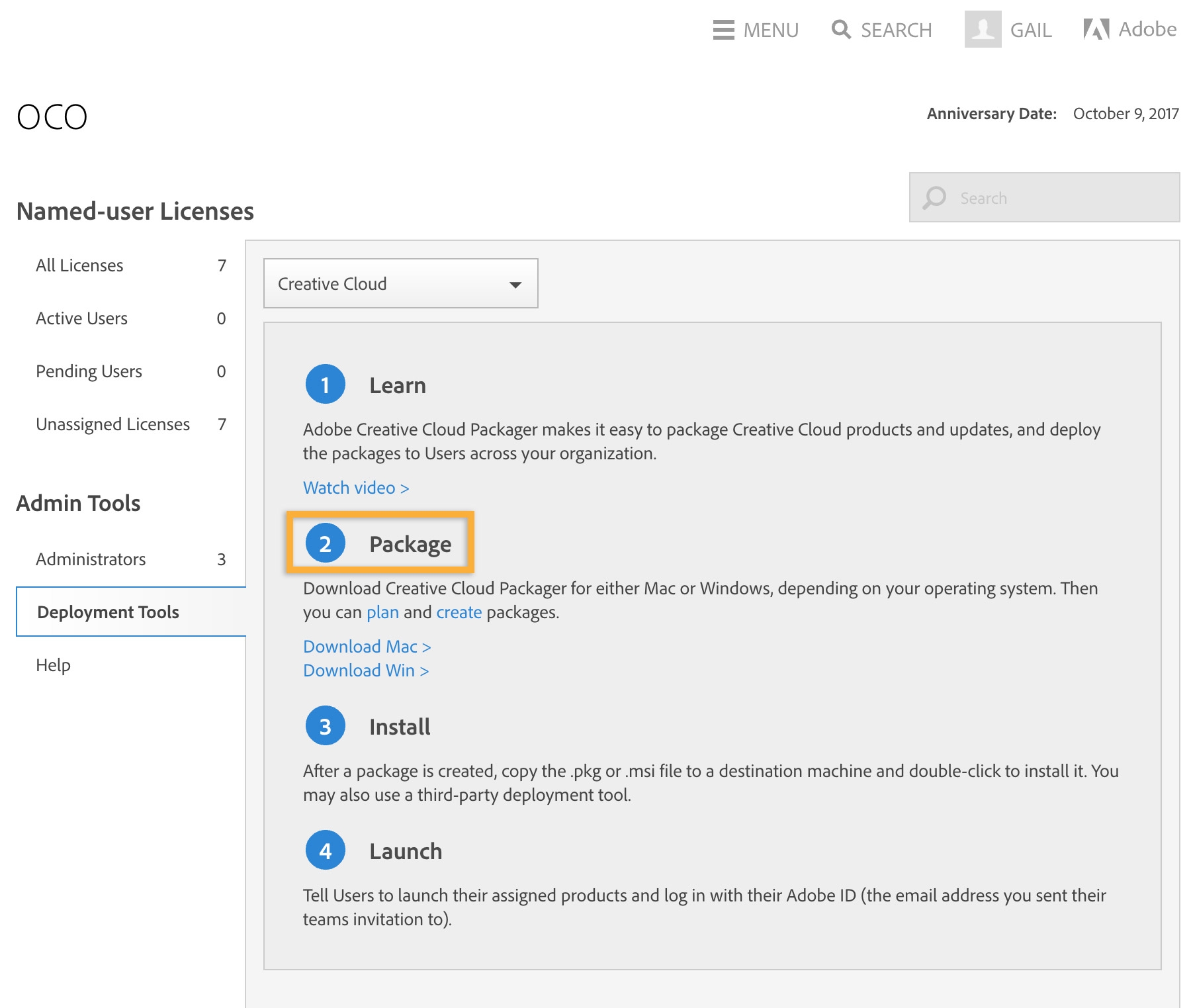 Creating a deployment package for Adobe Creative Cloud for teams