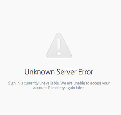 "Unknown Server Error" when logging in to Adobe Creative Cloud