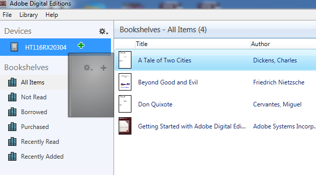Transfer eBook to eReader in Adobe Digital Editions