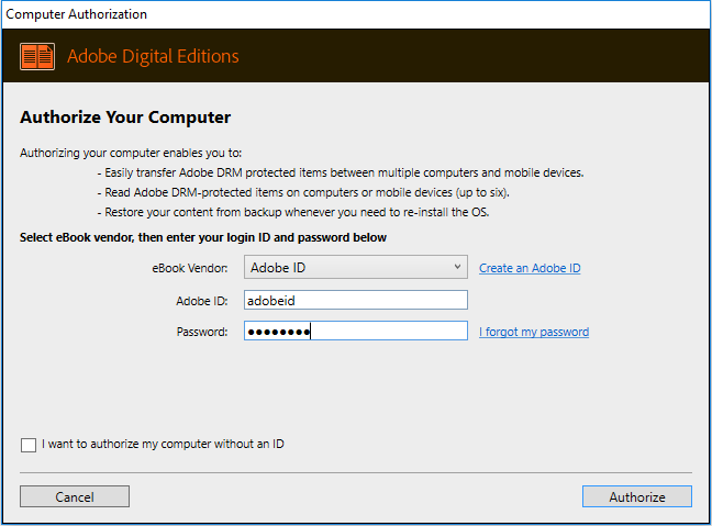 Authorizing and de-authorizing Adobe Digital Editions