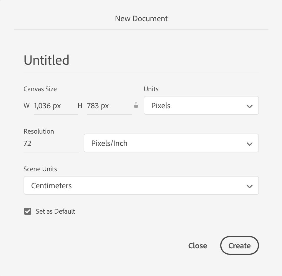 Standard document settings in Dimension