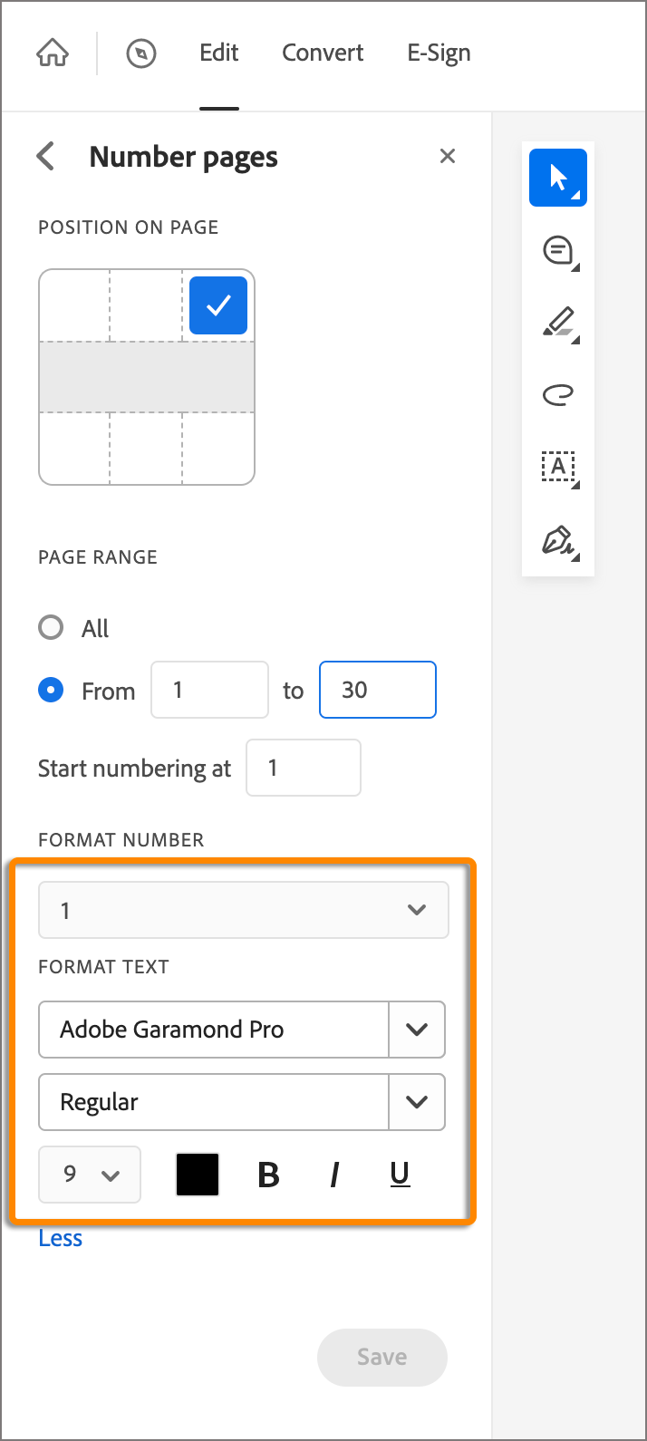 Add page numbers to your PDF