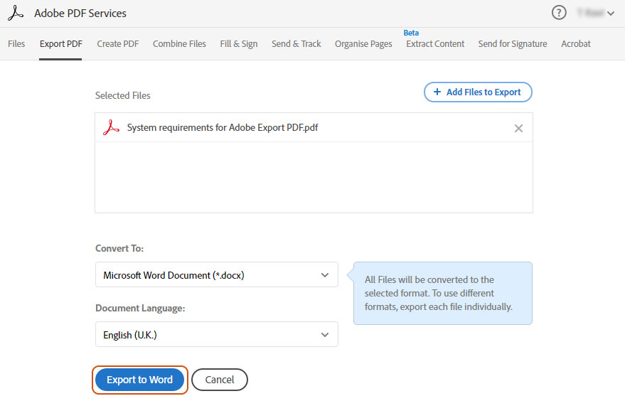 Using Adobe Export PDF