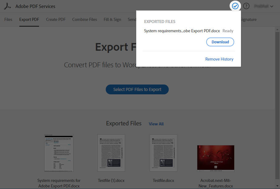 Using Adobe Export PDF