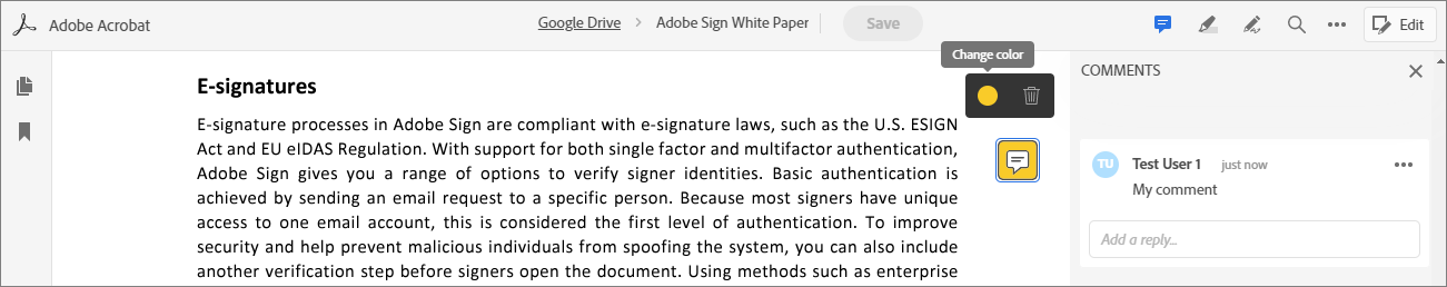Using Adobe Document Cloud extension for Google Drive