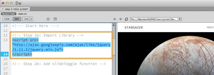 How to program JavaScript and jQuery in Dreamweaver