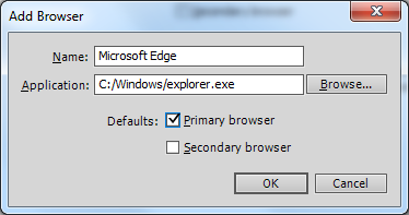 Unable to use Microsoft Edge for preview in Dreamweaver on Windows 10