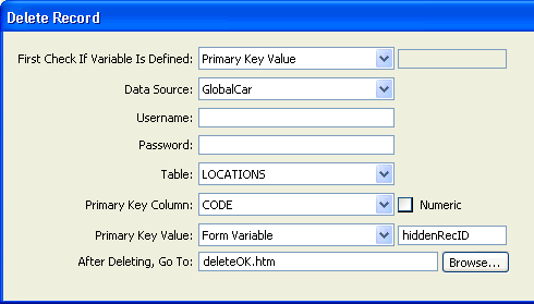 Build a delete record page in Dreamweaver