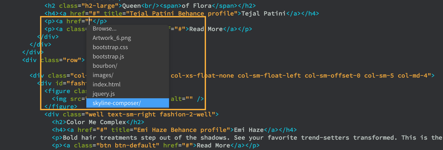 Code hinting and code completion
