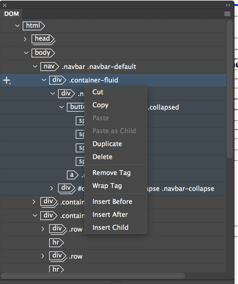 How to use the DOM panel in Dreamweaver