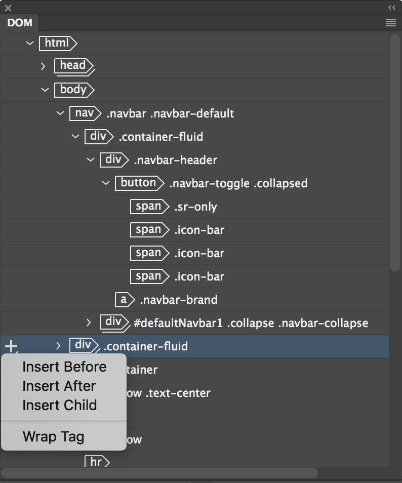 How to use the DOM panel in Dreamweaver