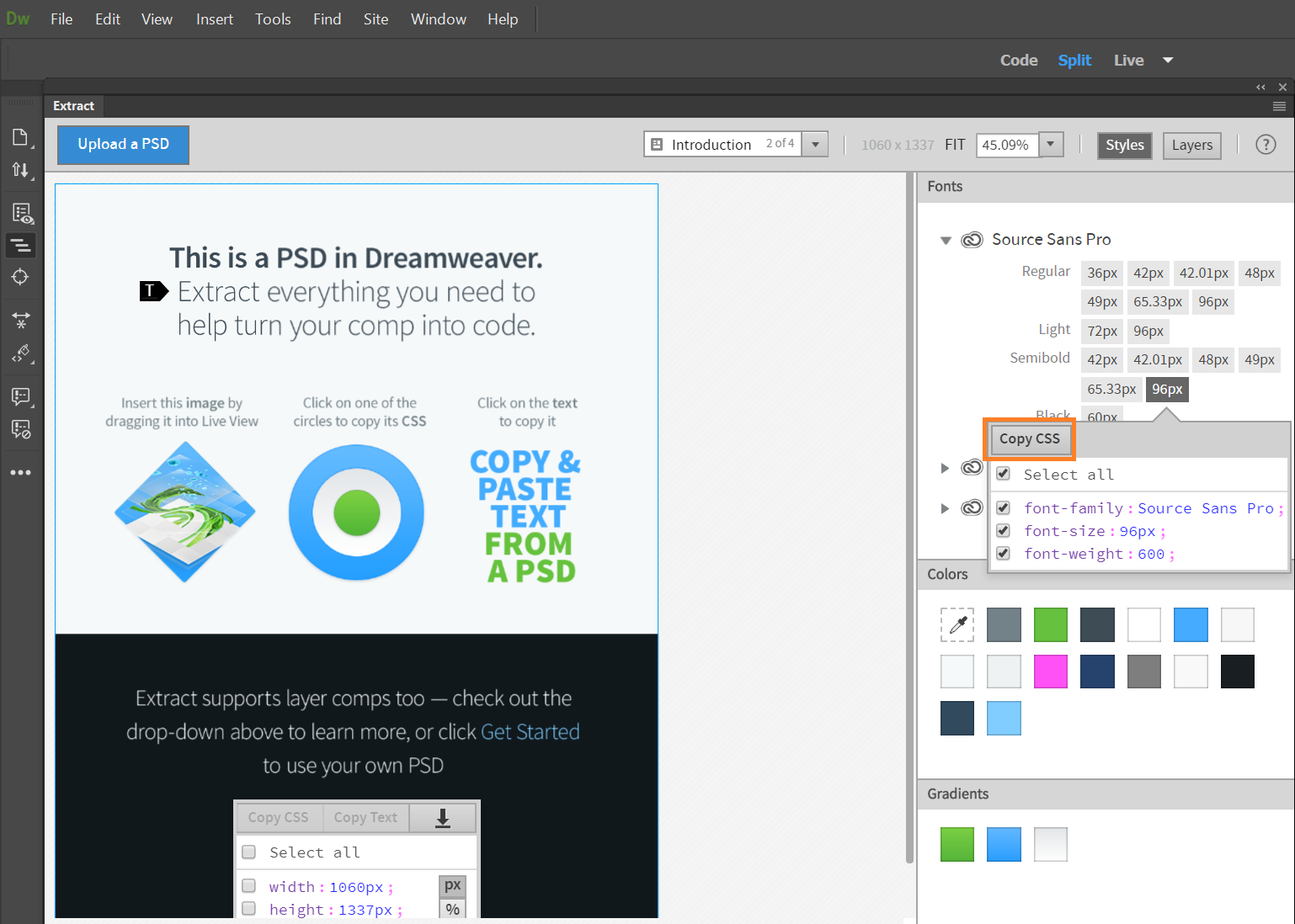 How to extract assets from PSD files into Dreamweaver web pages