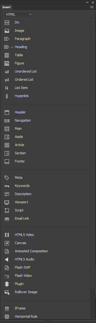 Overview of the Dreamweaver workspace
