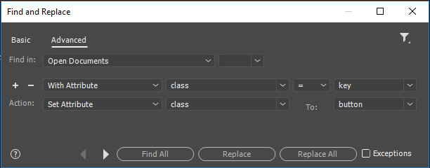 Find and replace text, tags, and attributes