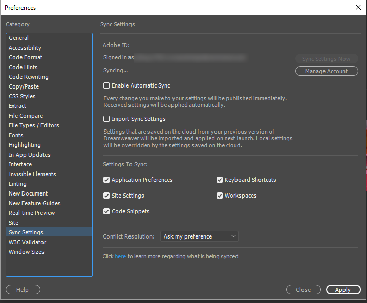 Synchronize site settings, preferences, keyboard shortcuts, and ...