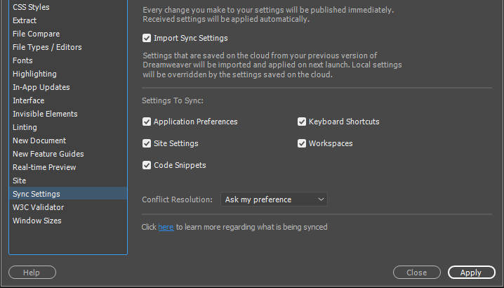 Synchronize Site Settings Preferences Keyboard Shortcuts And