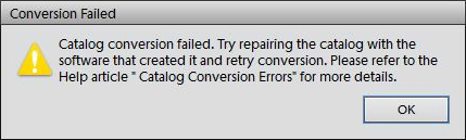 Photoshop Elements catalog conversion failure