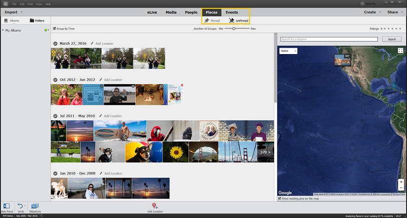 Adding and managing places in Elements Organizer