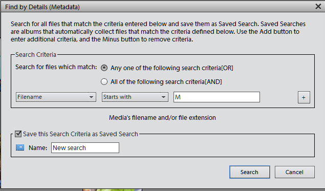 Creating and editing saved searches in Elements Organizer