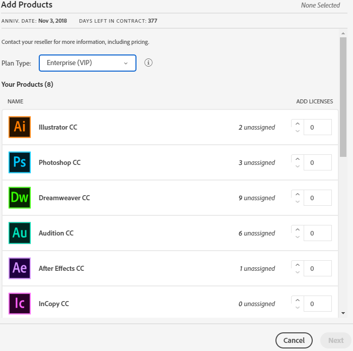 Add products and licenses