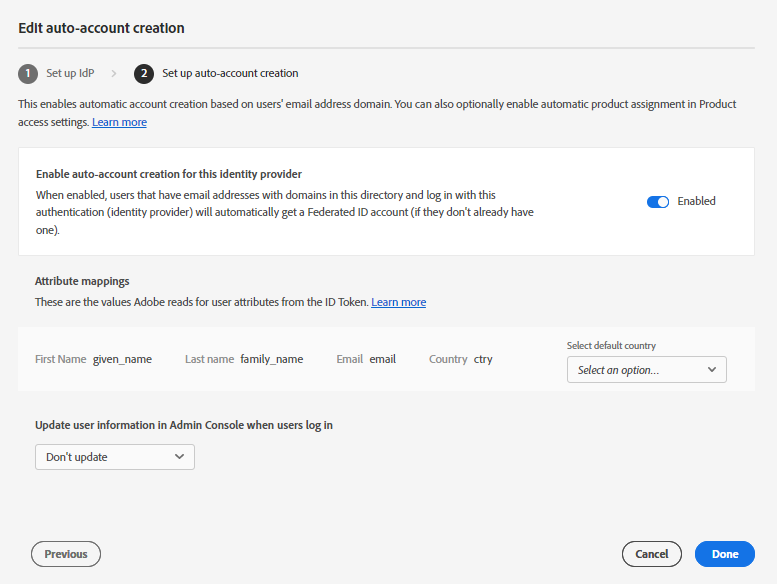 Enable automatic account creation
