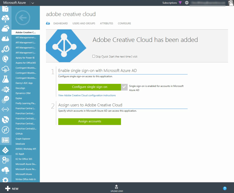Adobe SSO와 함께 사용하기 위한 Microsoft Azure 구성