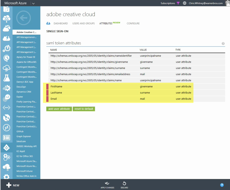 Adobe SSO와 함께 사용하기 위한 Microsoft Azure 구성