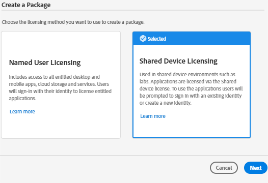 Create Shared Device Licensing packages