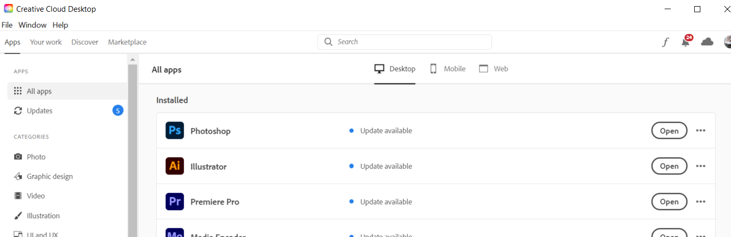 Customize Adobe Creative Cloud desktop app