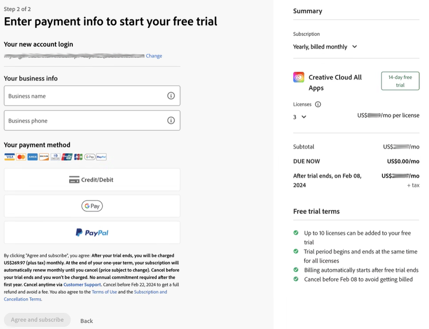 Start your Creative Cloud for teams trial