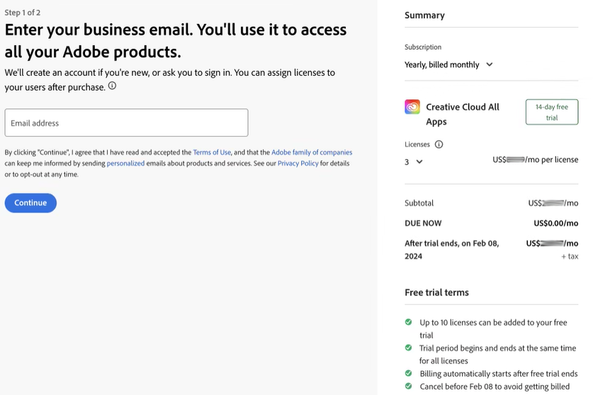 Start your Creative Cloud for teams trial