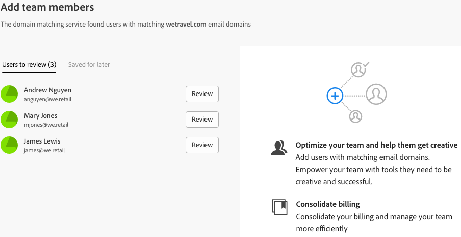 Add users with matching email domains
