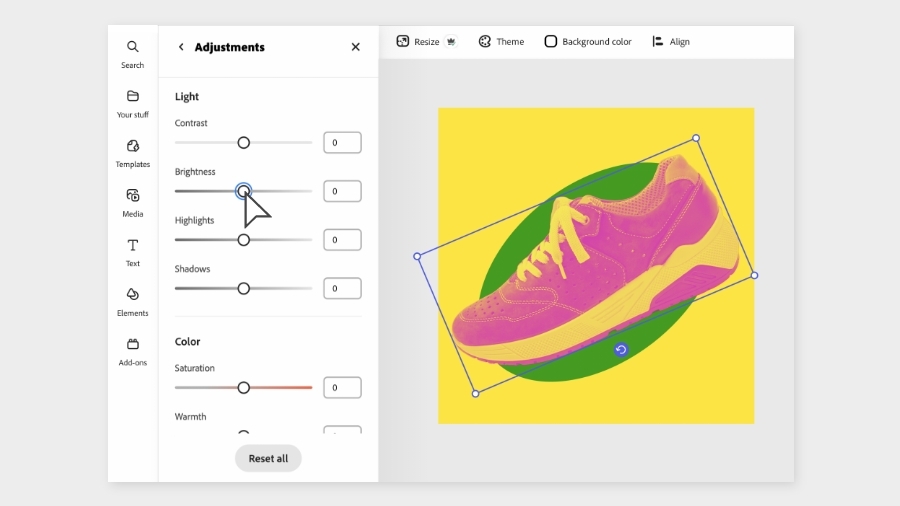 Effects and Adjustments in Adobe Express