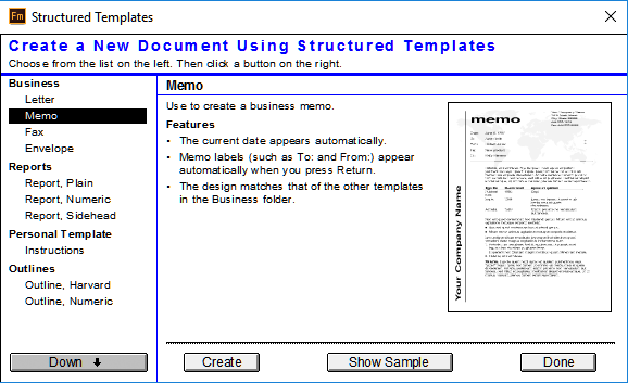 Create documents using standard, structured, or custom templates