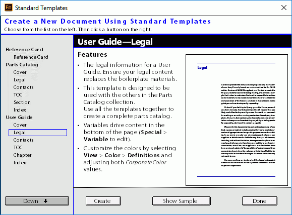 Create documents using standard, structured, or custom templates