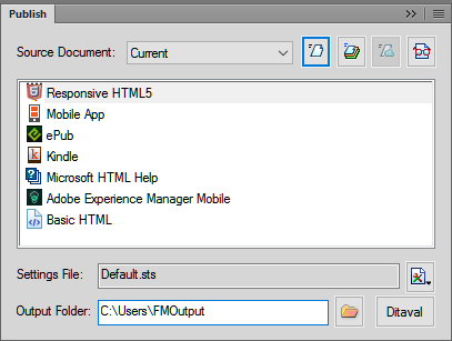 Generate output using the default publish settings