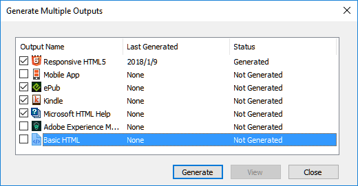 Generate output using the default publish settings