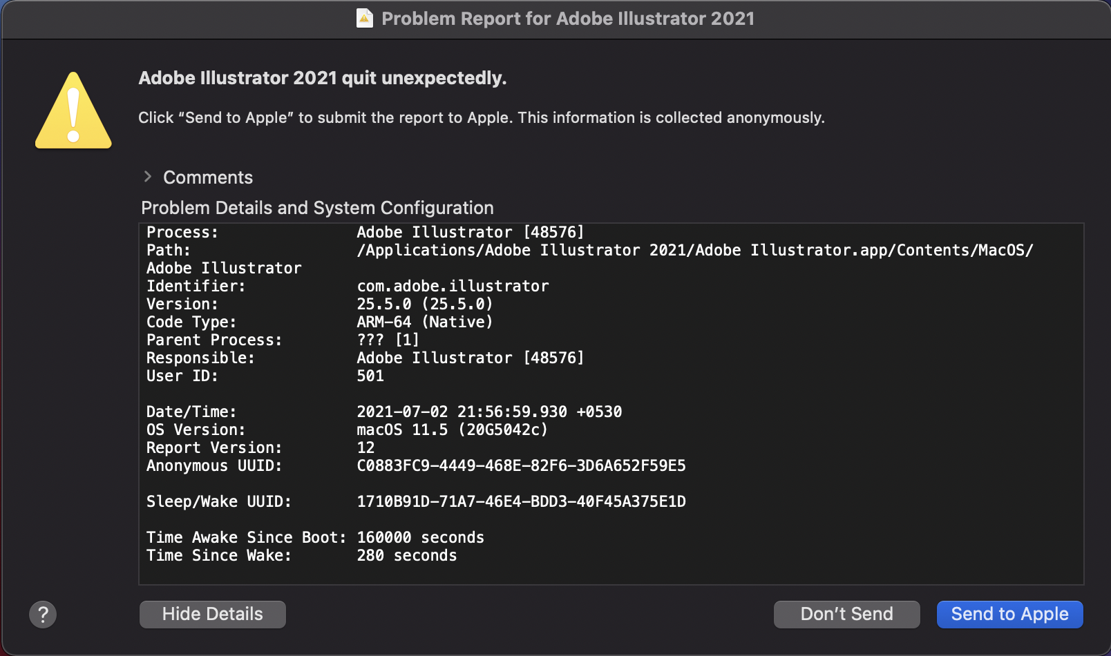 Share crash report with Adobe