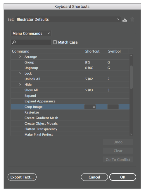 Customizing keyboard shortcuts in Illustrator