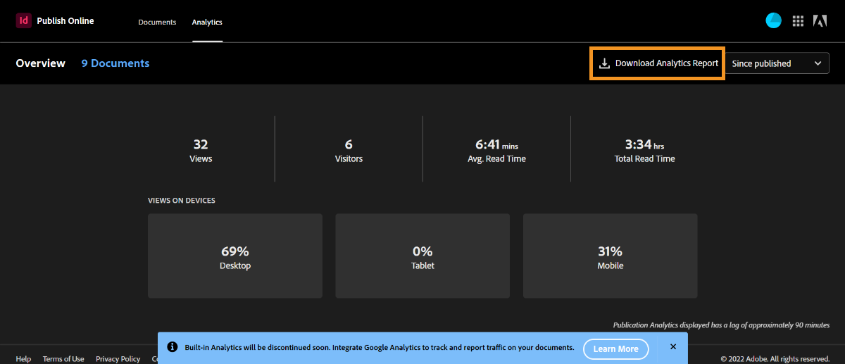 Manage your published documents with the Publish Online dashboard