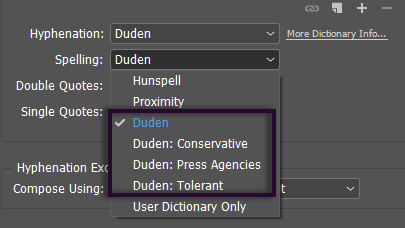 Spell-check and language dictionaries in InDesign