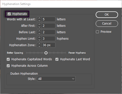 Composition de texte et application de césures dans Adobe InDesign