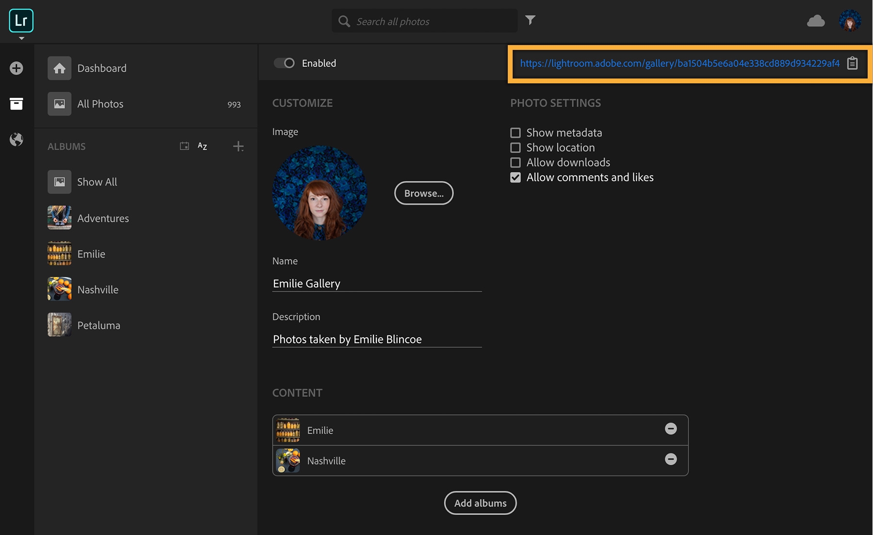 How to share photos and albums in a Lightroom web gallery