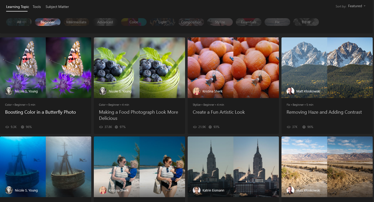 In-app learning and inspiration