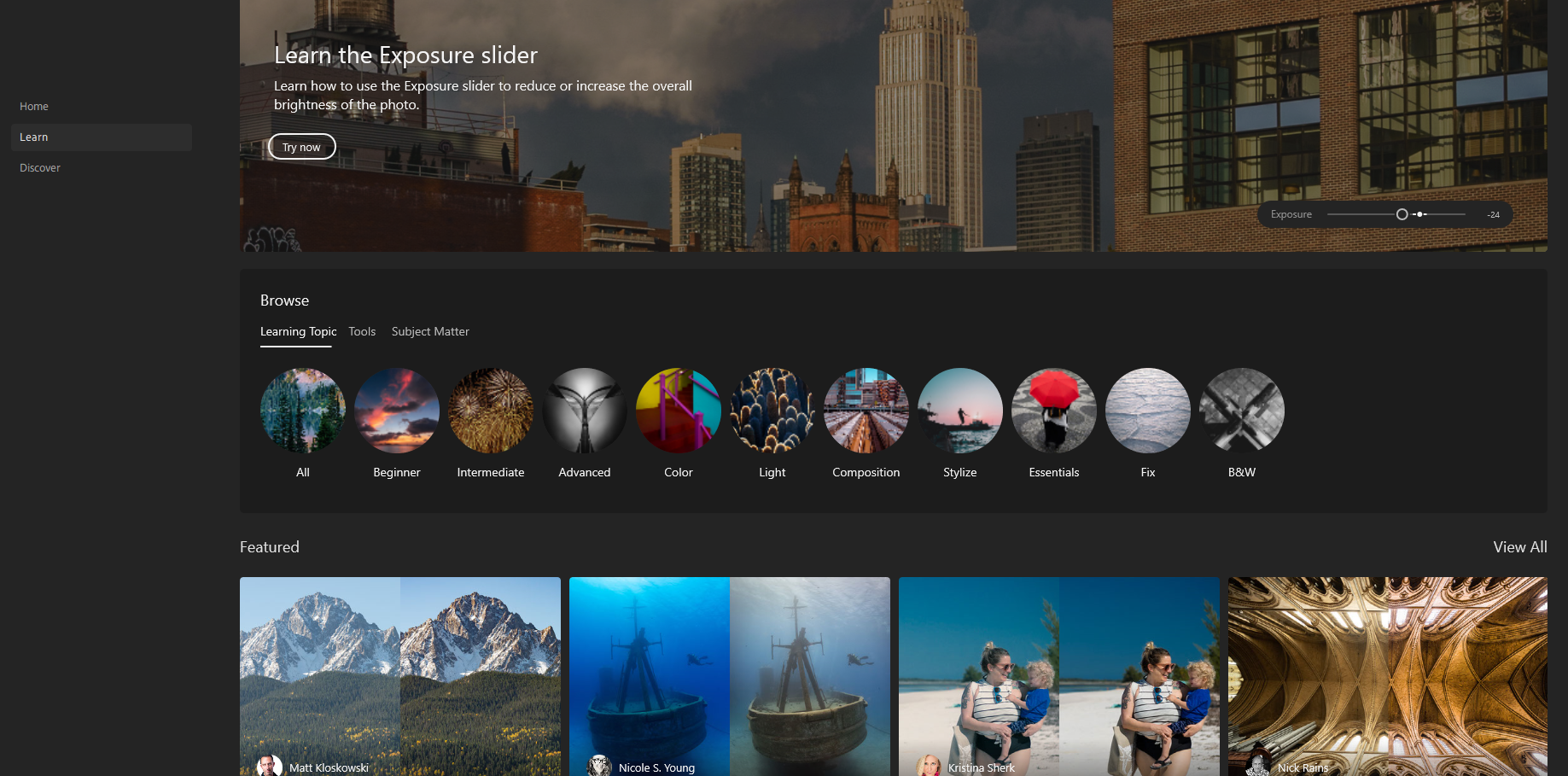 In-app learning and inspiration