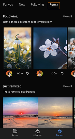 In-app learning and inspiration in Lightroom for mobile (iOS)